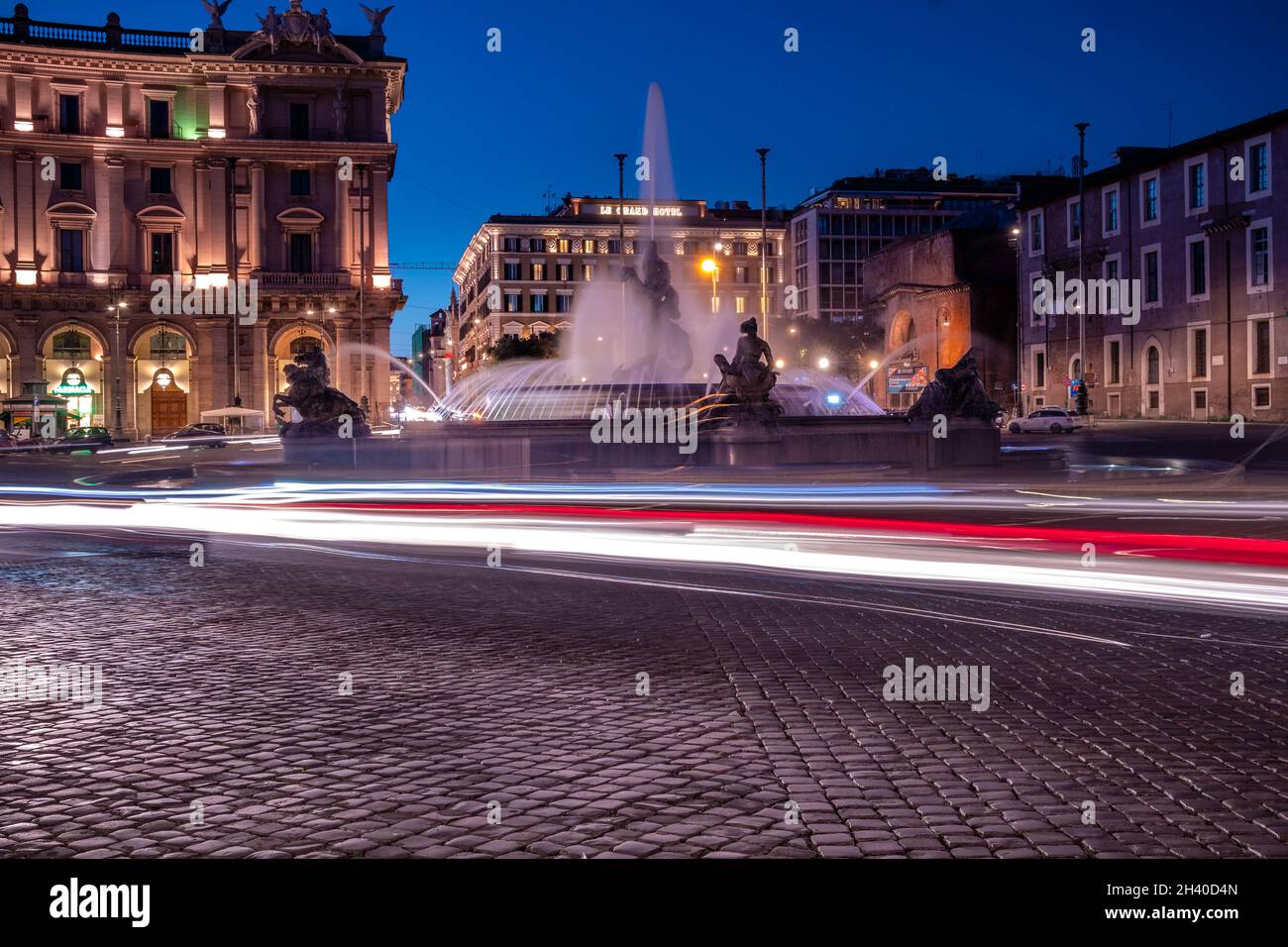 Cool long exposure cars traffic neon light trails, night view, Rome ...