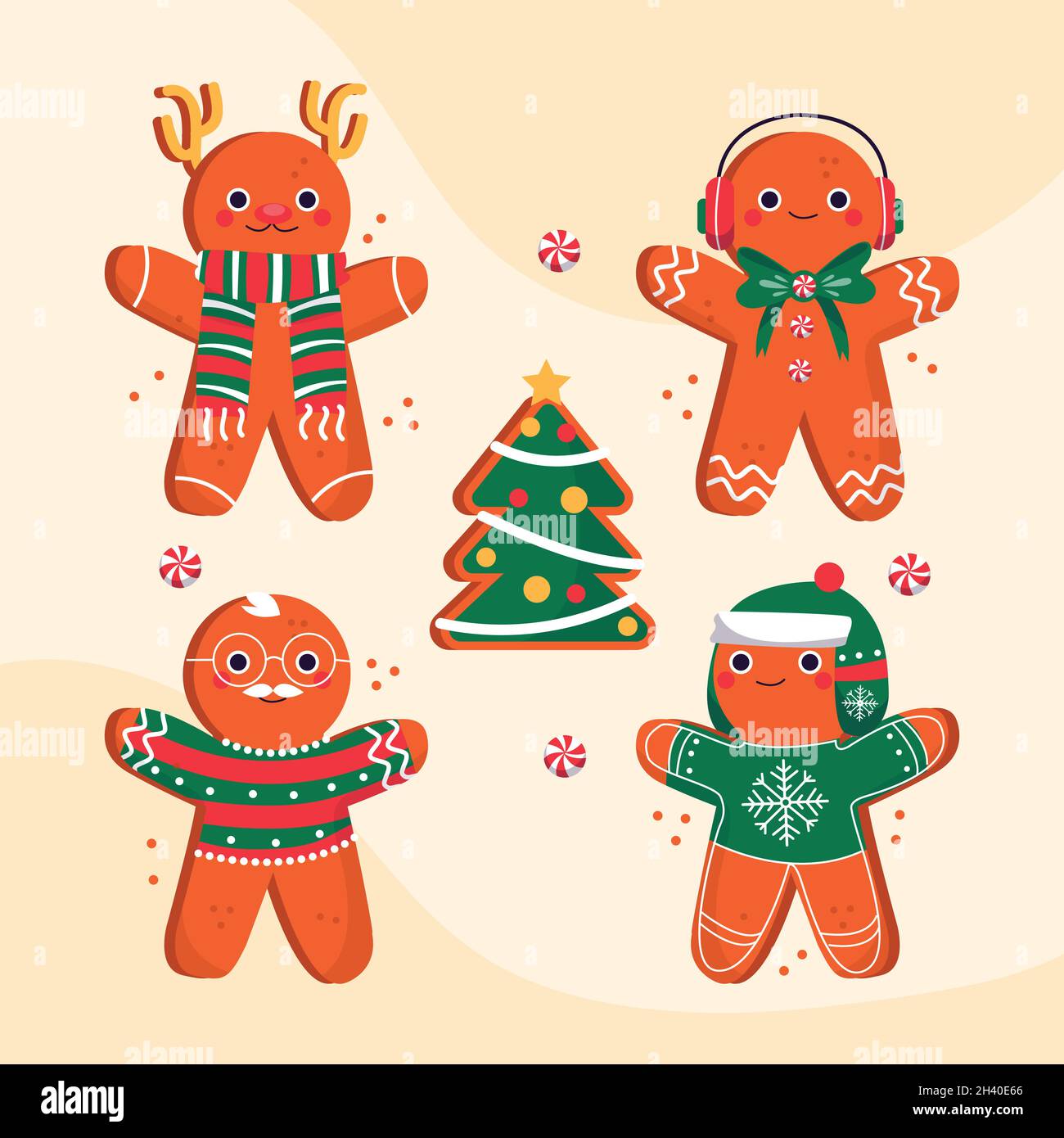 hand drawn gingerbread man cookie collection vector design illustration ...