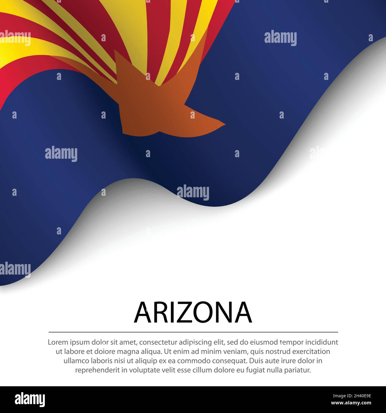 Waving flag of Arizona is a state of USA on white background. Banner or ...