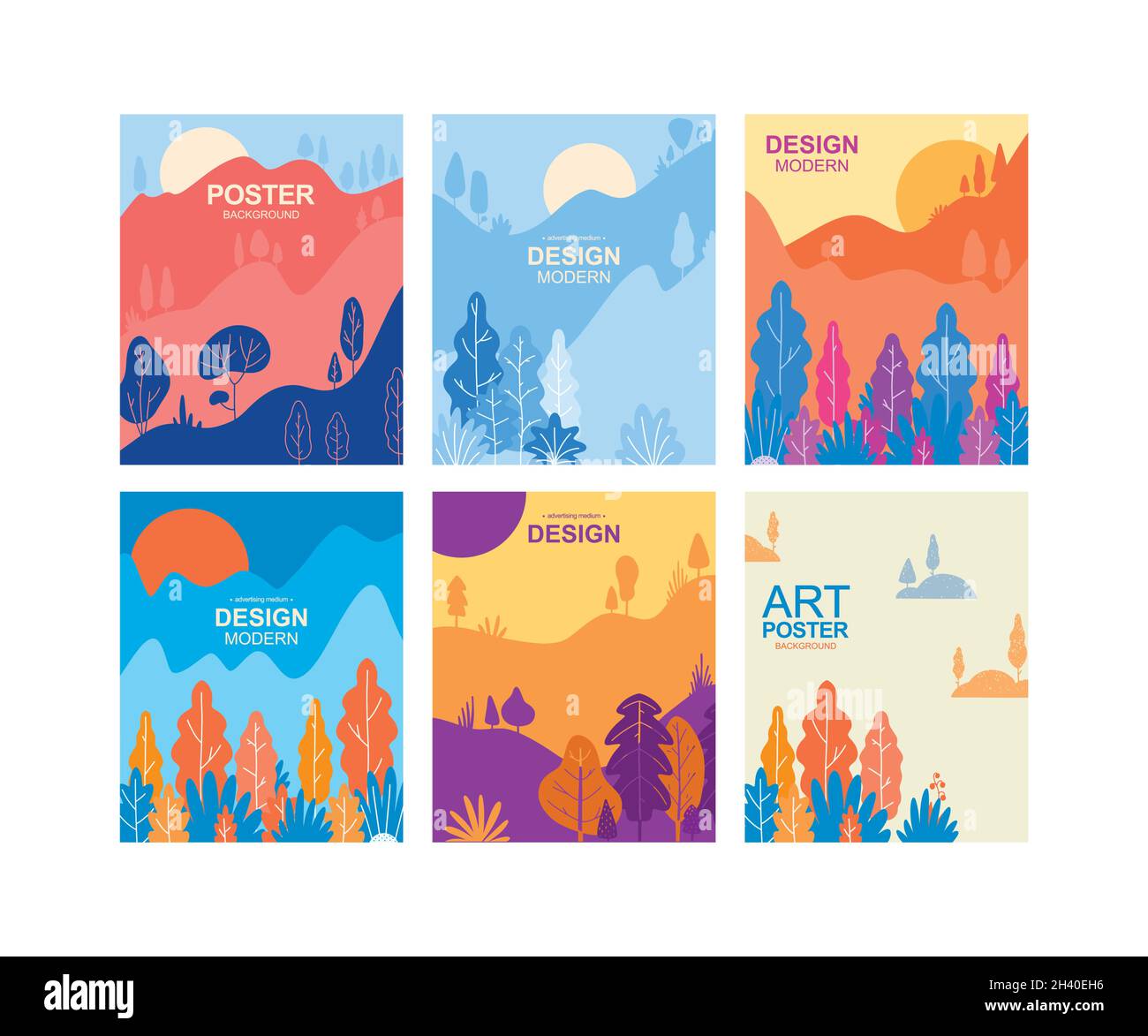 Four Seasons Banners with Abstract Forest and Mountains - Vector ...