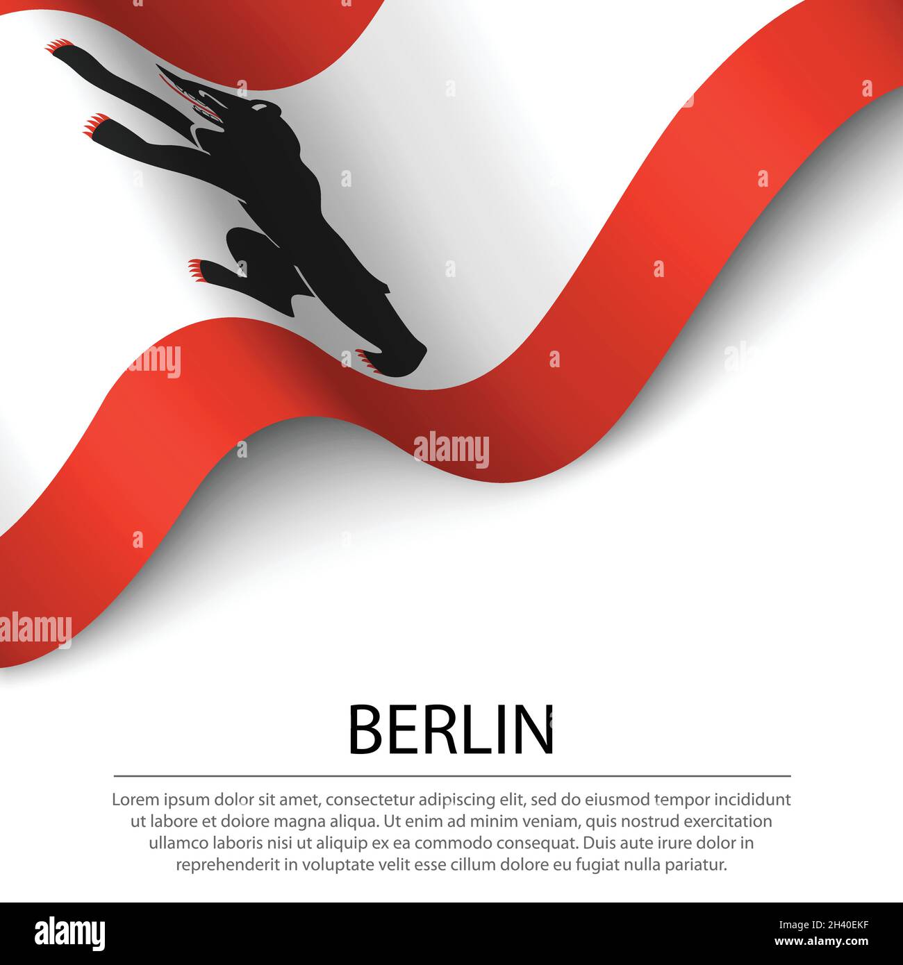 Waving flag of Berlin is a state of Germany on white background. Banner ...