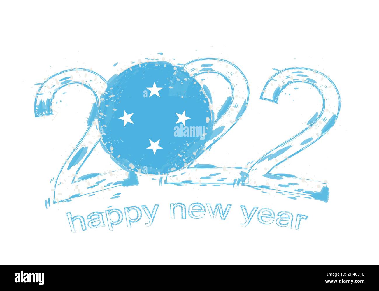Happy New 2022 Year with flag of Micronesia. Holiday grunge vector ...
