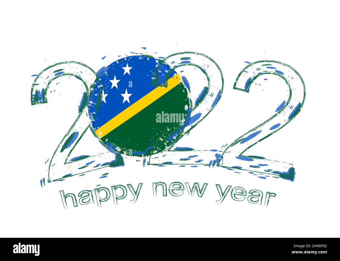 Happy New 2022 Year with flag of Solomon Islands. Holiday grunge vector ...