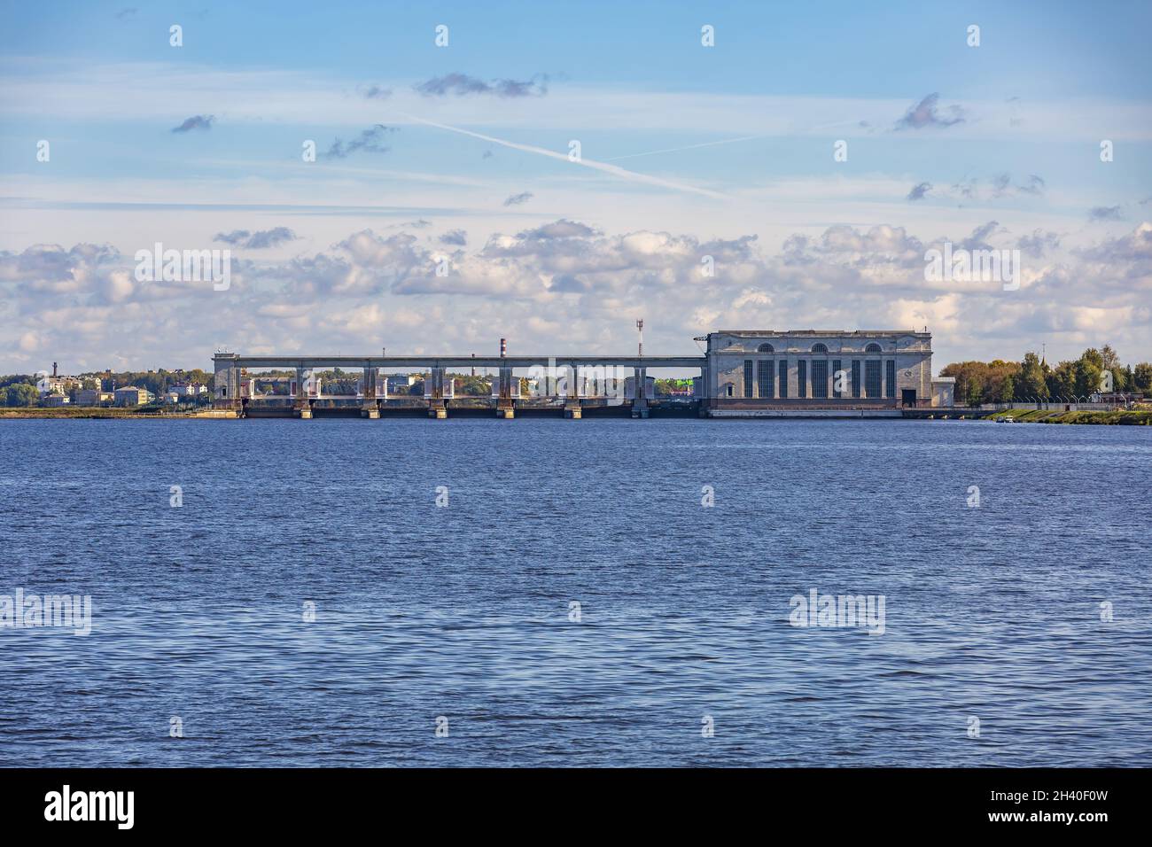 Uglich hydroelectric power station on the Volga river. Yaroslavl region ...