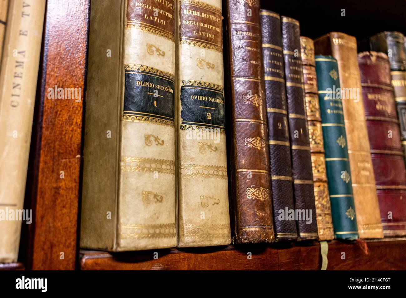old vintage library shelves with books Stock Photo - Alamy