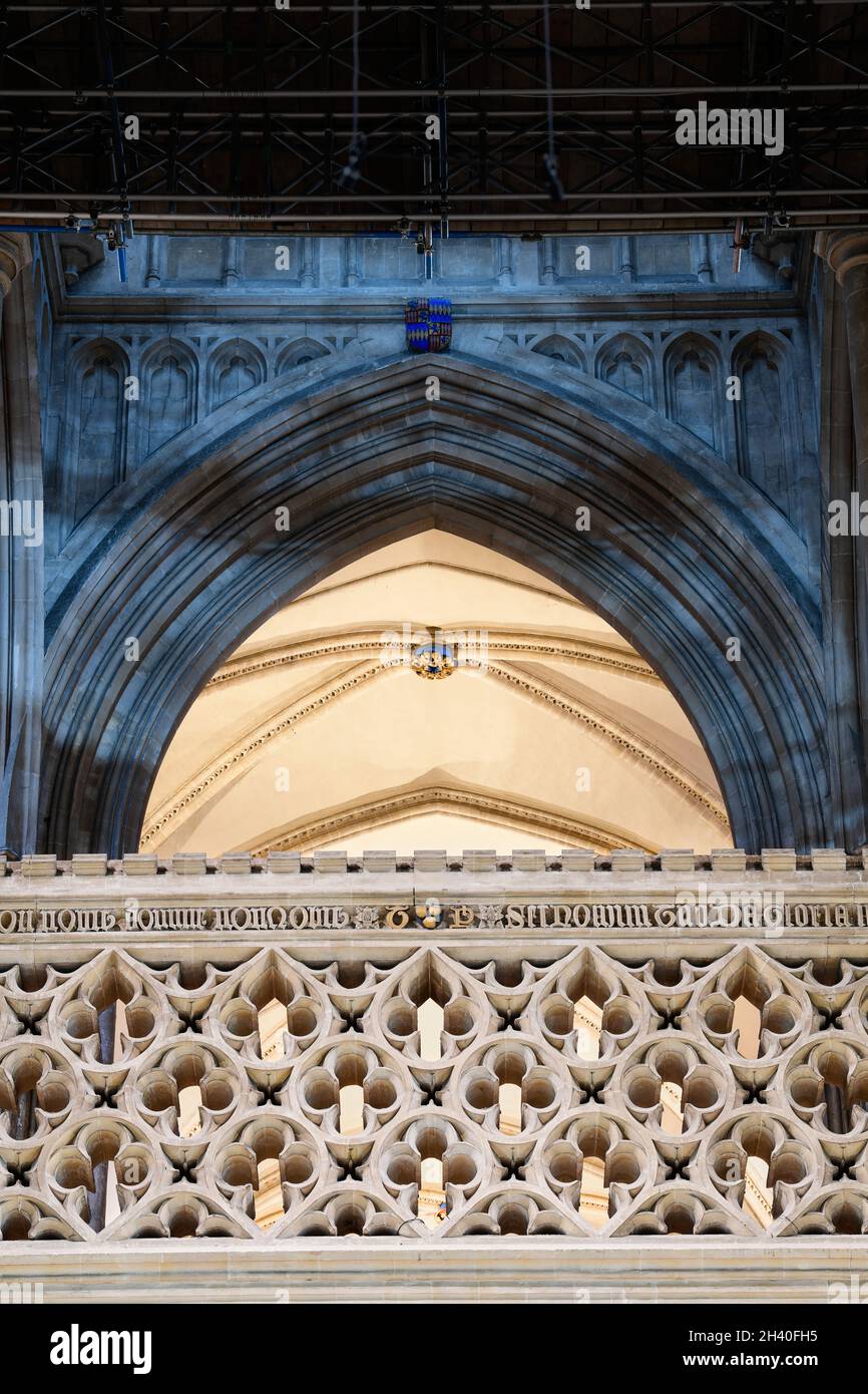 Decorated stone work in front of the choir (rood) screen at Canterbury ...
