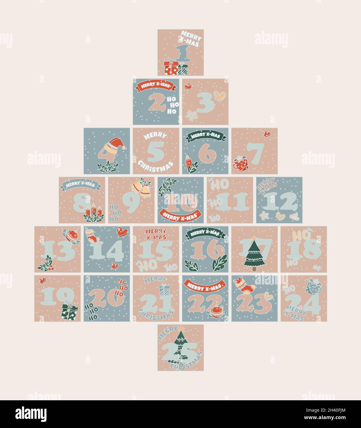 Christmas advent calendar in the form of a Christmas tree. Winter ...