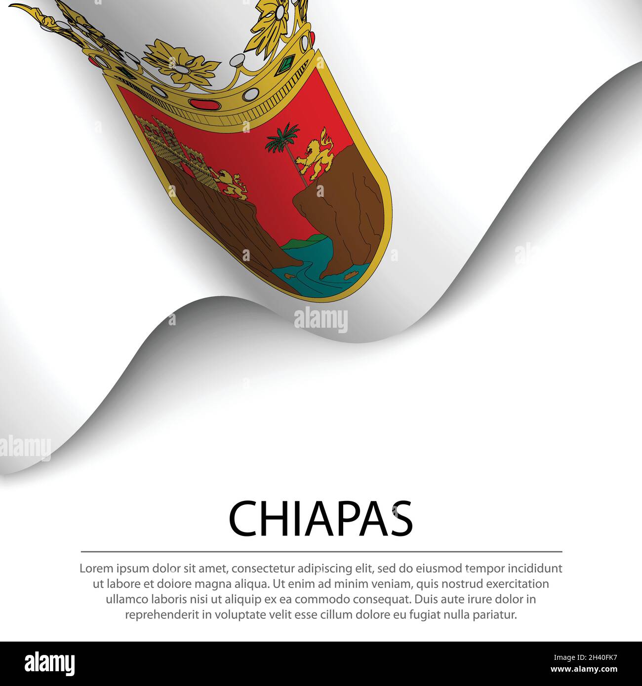 Waving flag of Chiapas is a state of Mexico on white background. Banner ...