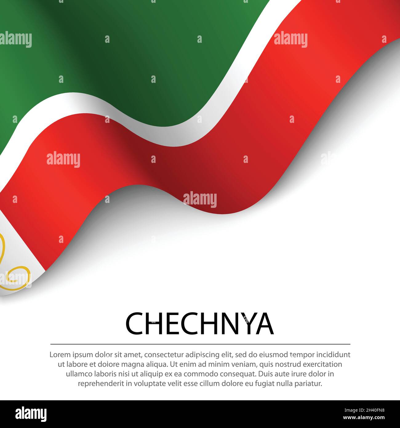 Waving flag of Chechnya is a region of Russia on white background ...