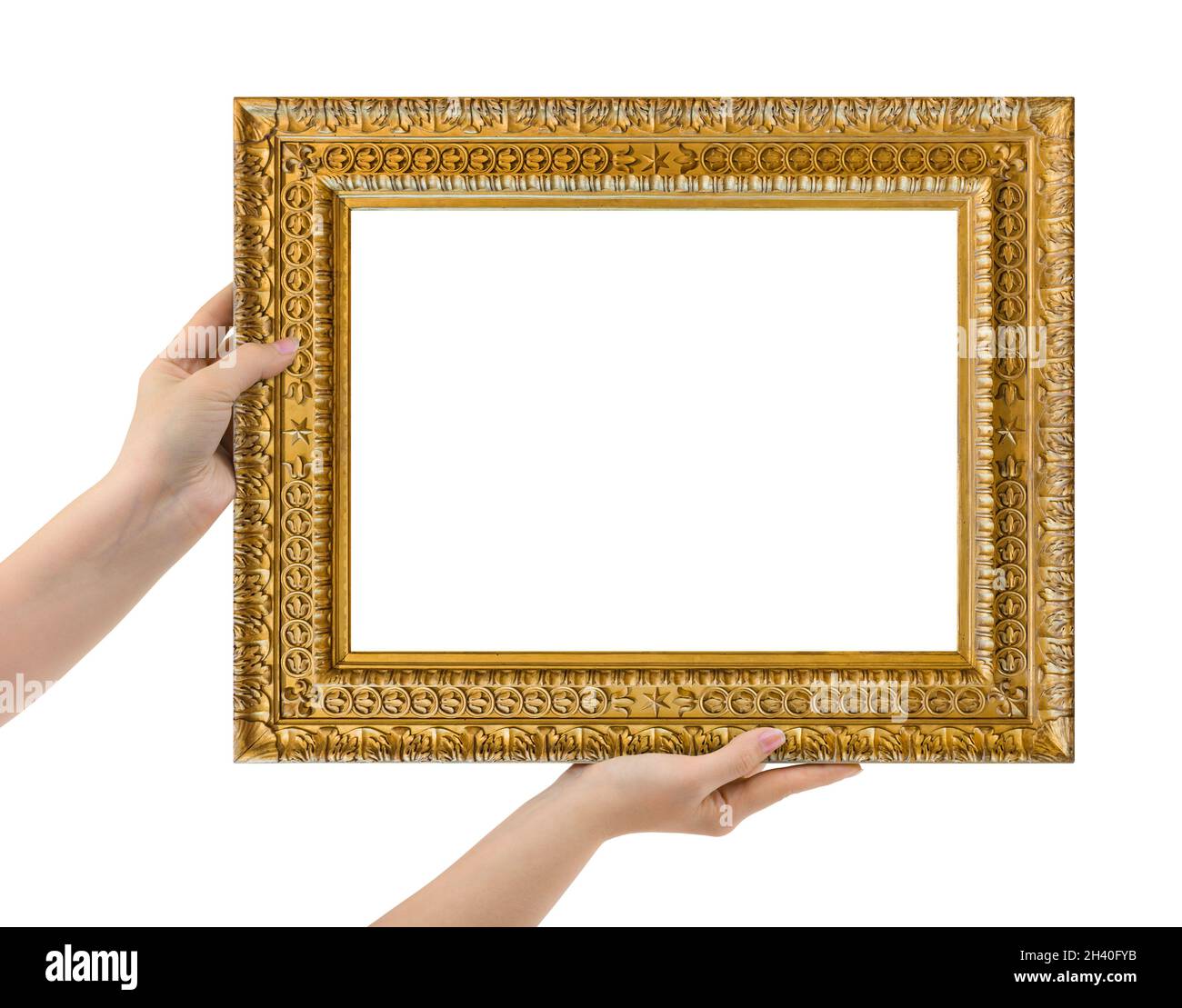 Hands woman hold frame Cut Out Stock Images & Pictures - Alamy