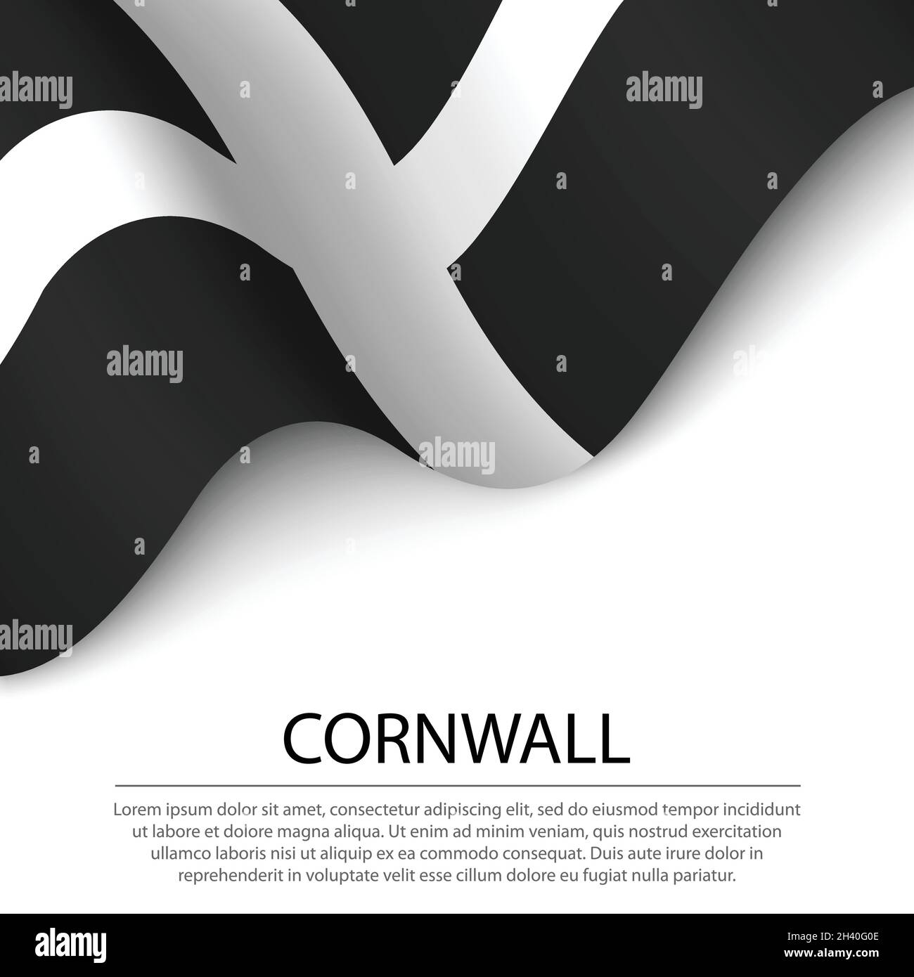 Waving flag of Cornwall is a county of England on white background ...