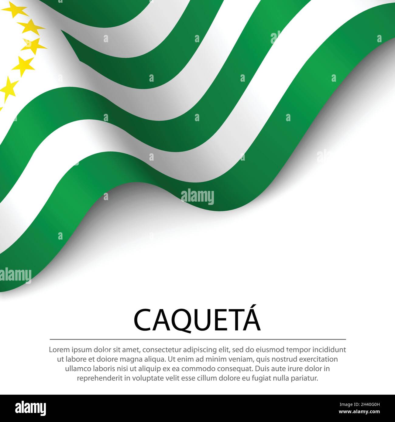 Waving flag of Caqueta is a region of Colombia on white background ...