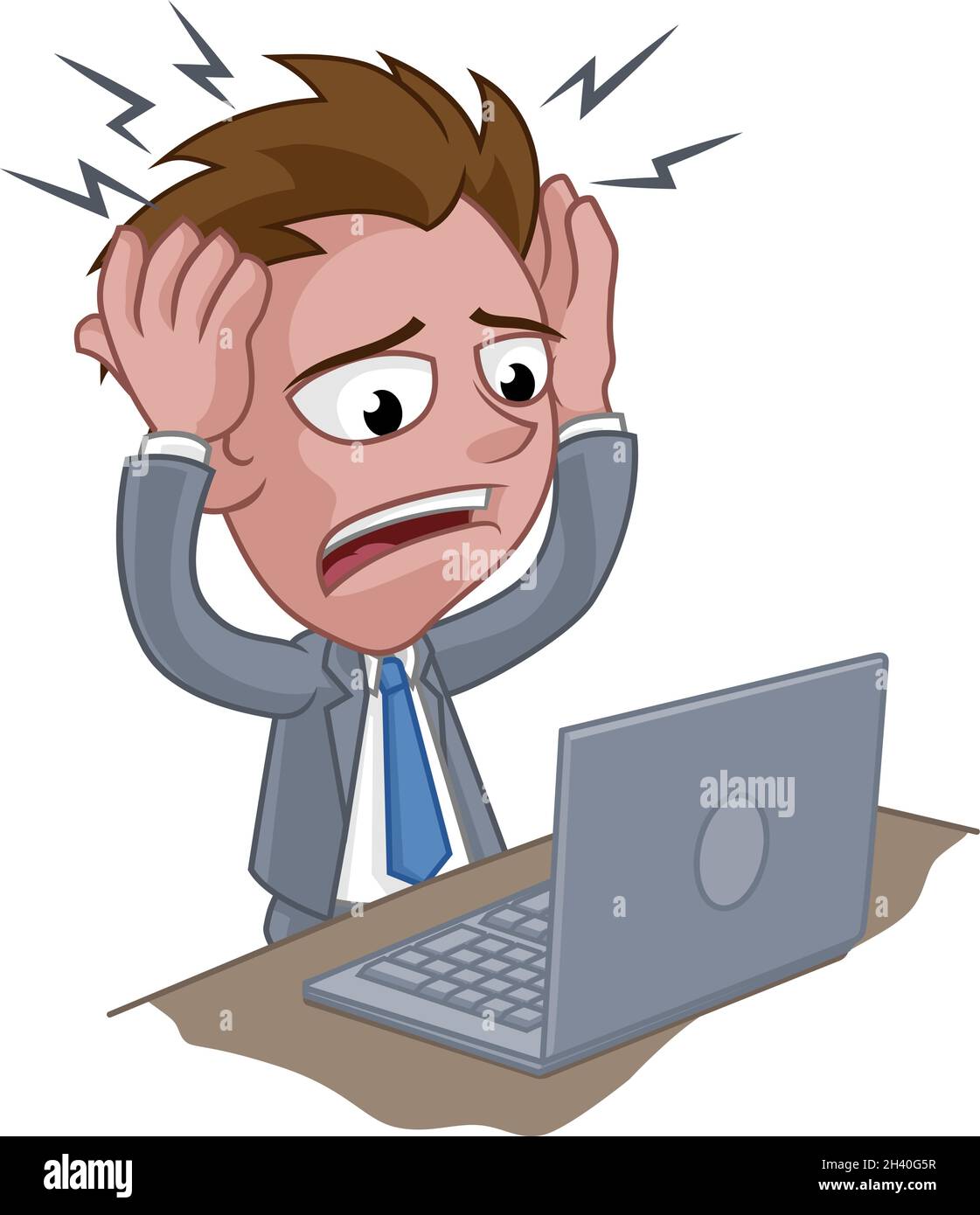 Stressed Business Man In Suit With Laptop Cartoon Stock Vector Image ...
