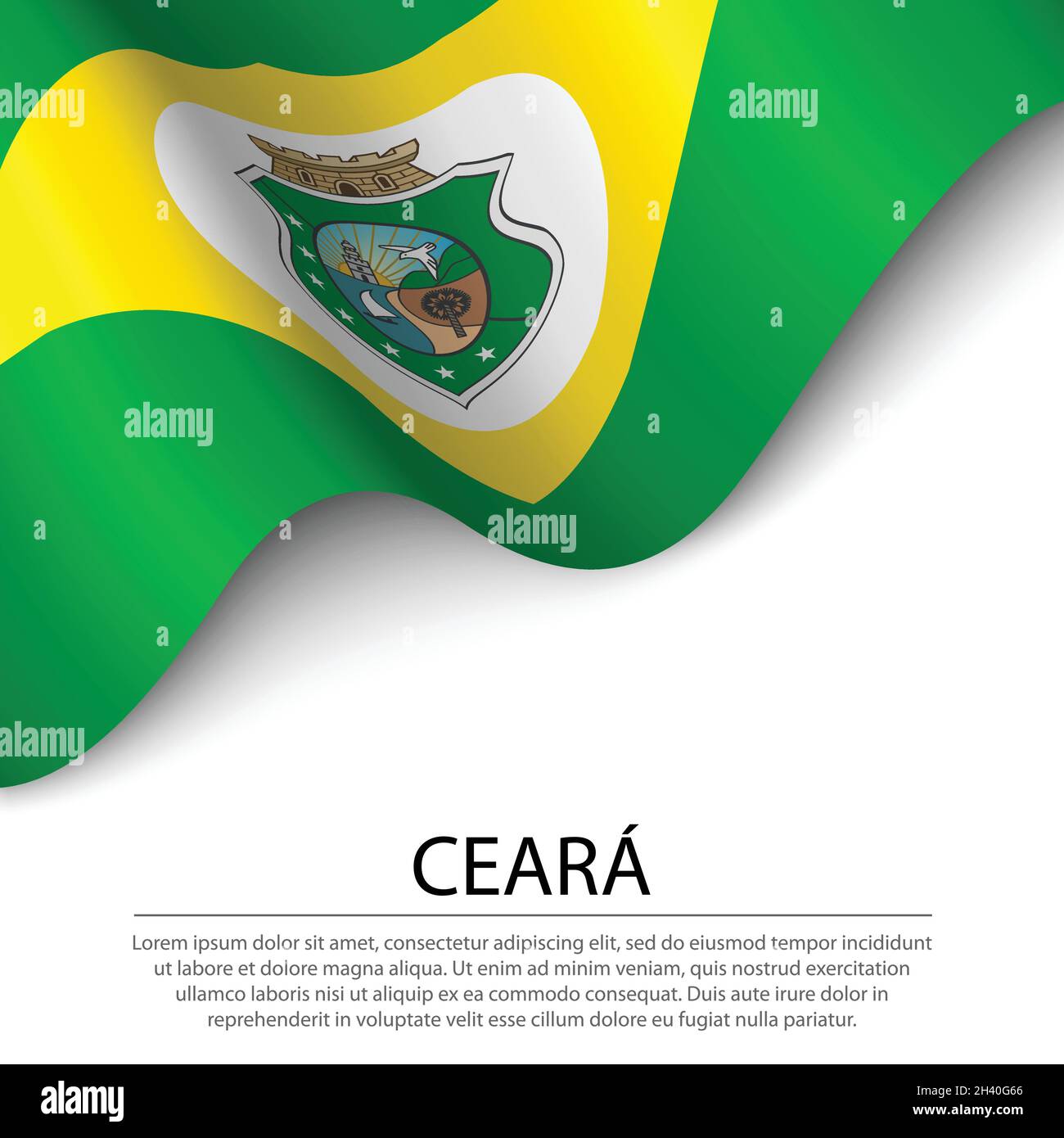Waving flag of Ceara is a state of Brazil on white background. Banner ...