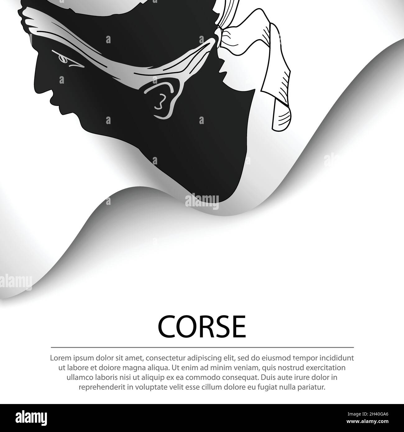 Waving flag of Corsica is a region of France on white background ...