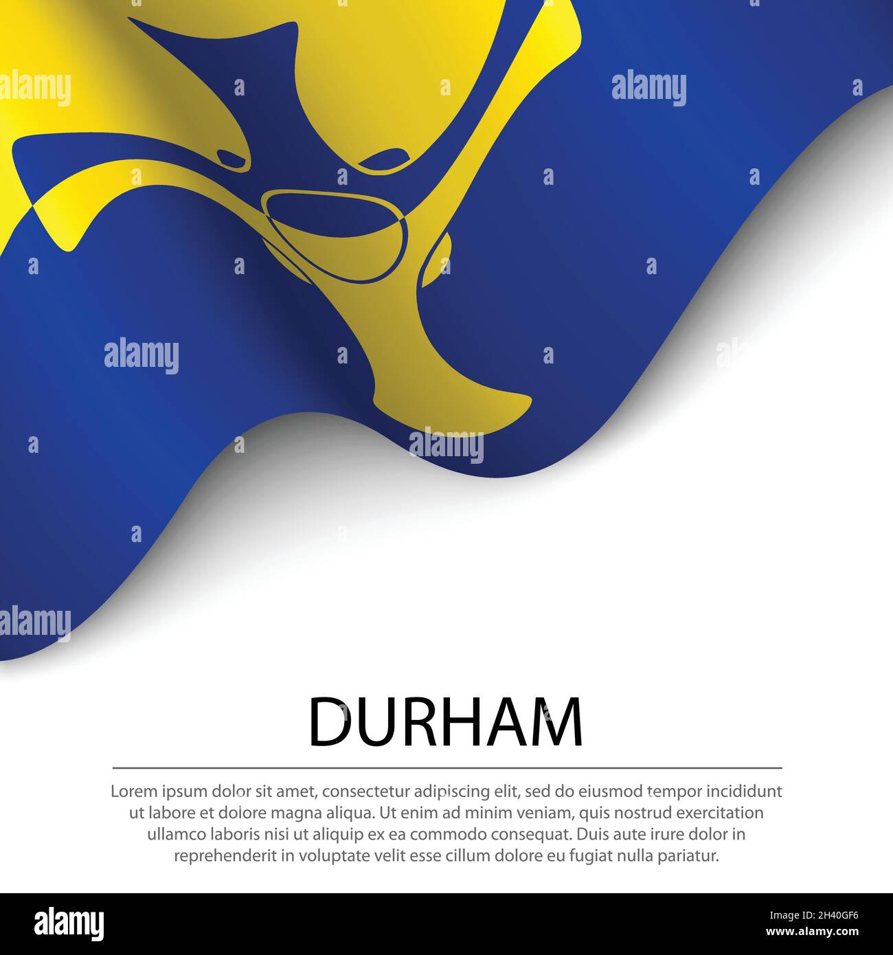 Waving flag of Durham is a county of England on white background ...