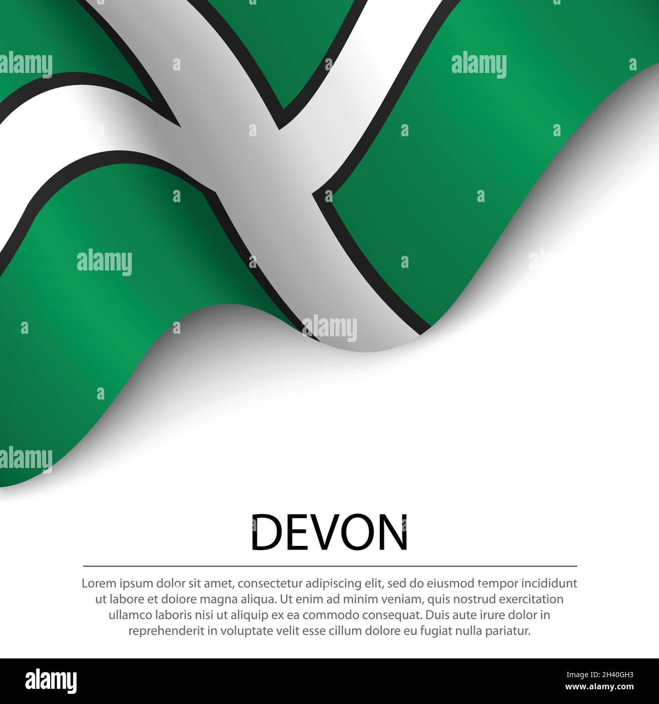 Waving flag of Devon is a county of England on white background. Banner ...