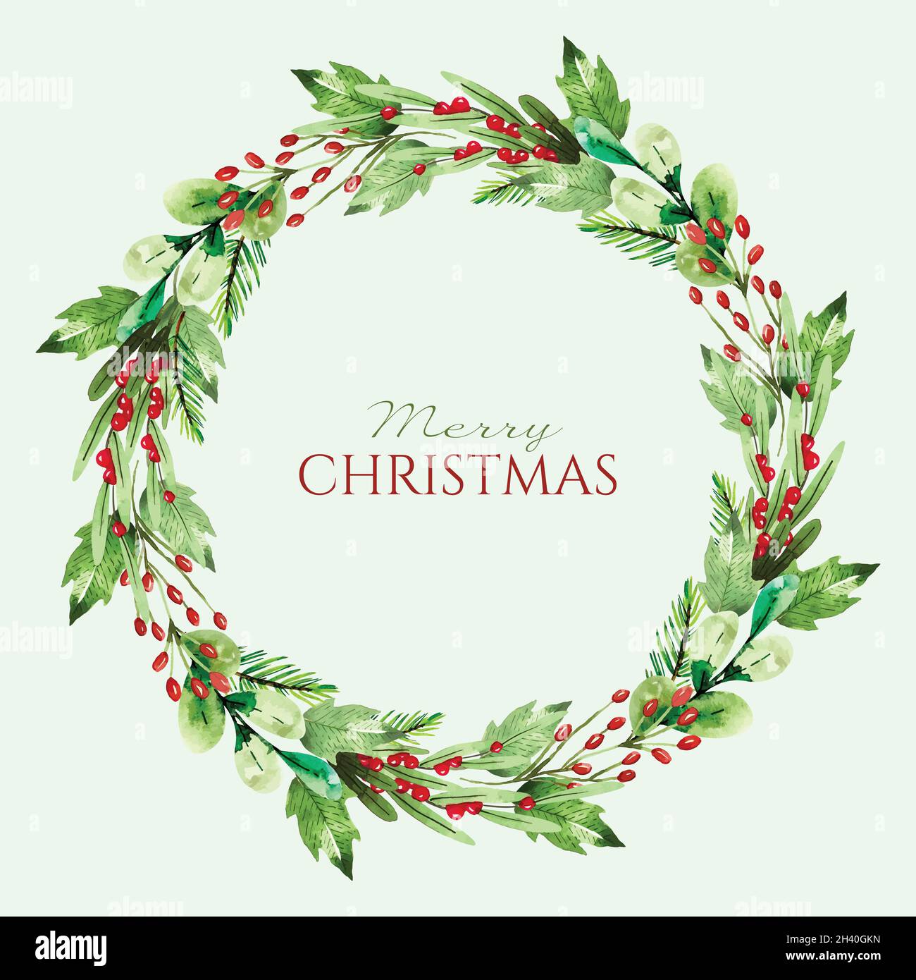 watercolor christmas wreath template vector design illustration Stock ...