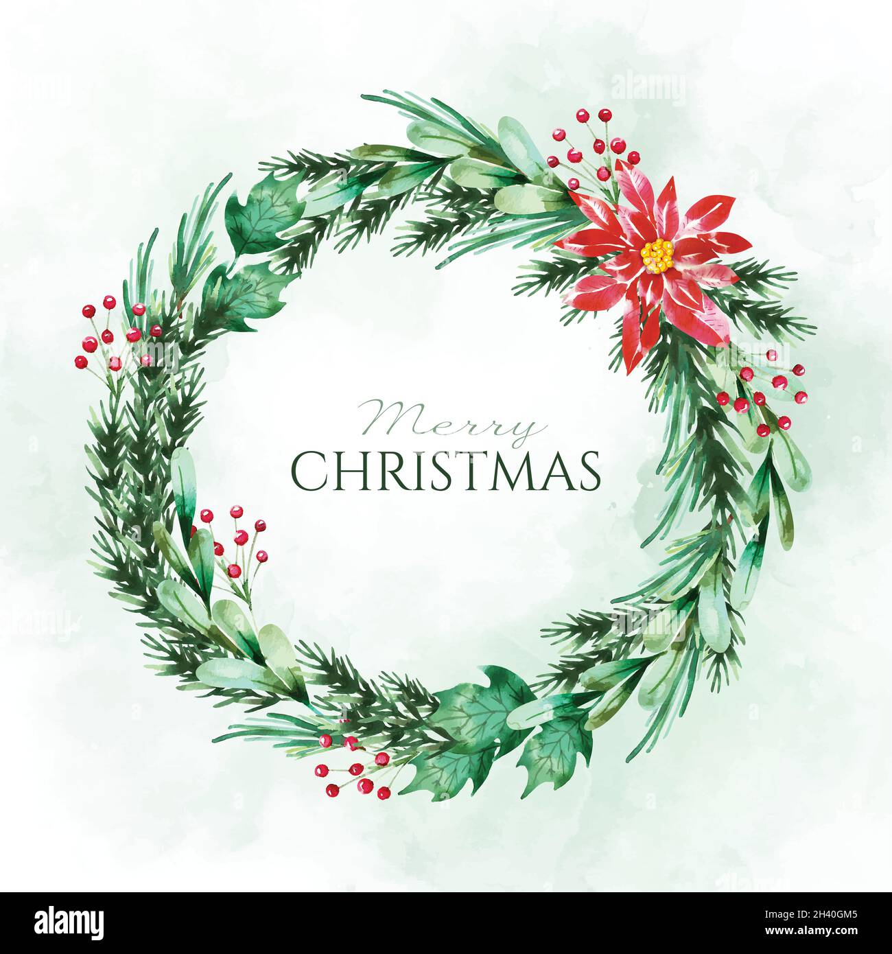 watercolor christmas wreath template vector design illustration Stock ...