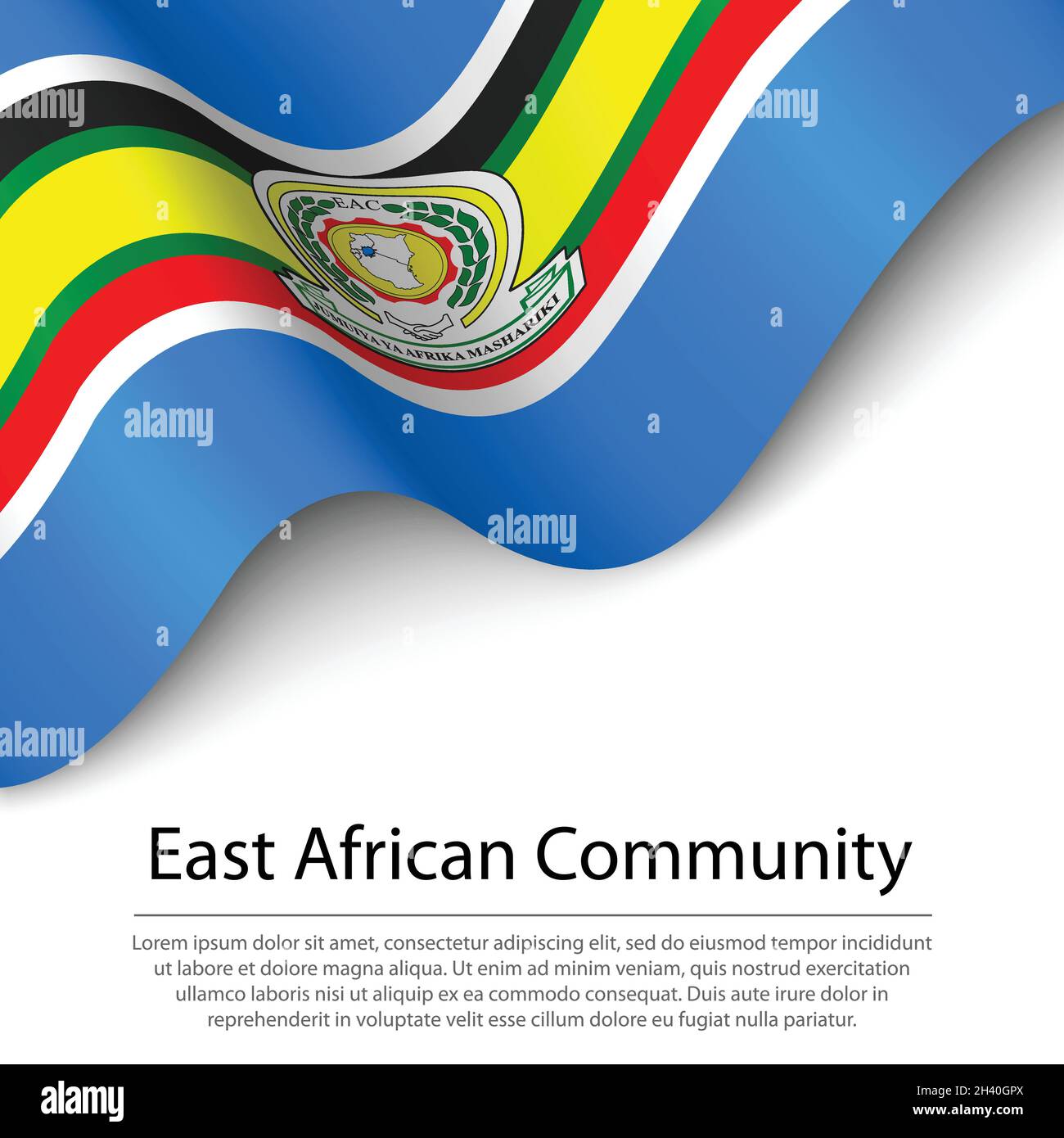 Waving flag of East African Community on white background. Banner or ...