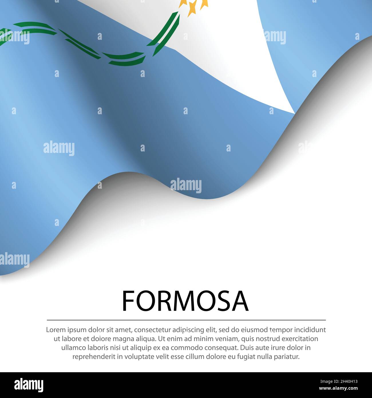 Waving flag of Formosa is a region of Argentina on white background ...