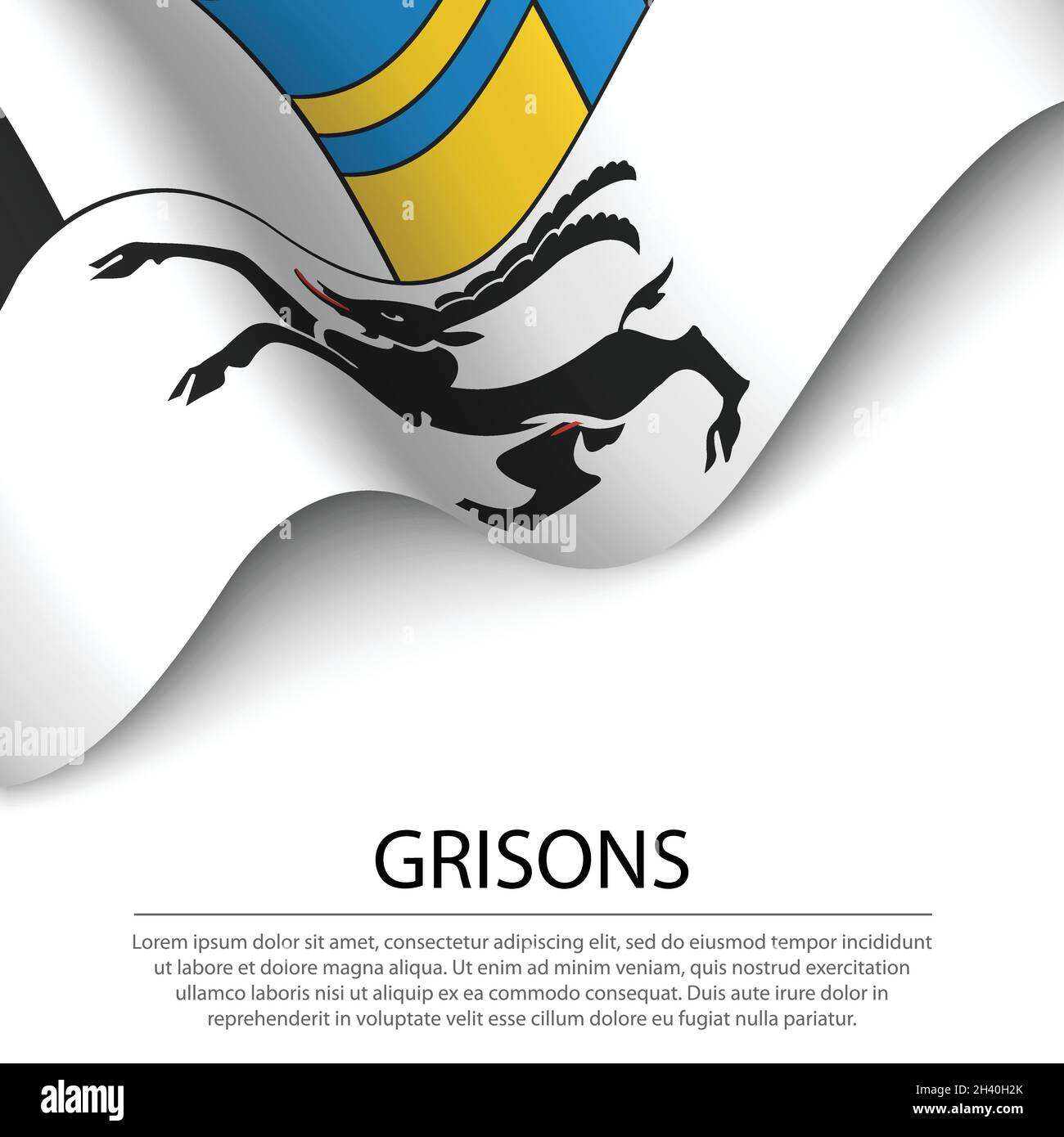 Waving flag of Grisons is a canton of Switzerland on white background ...