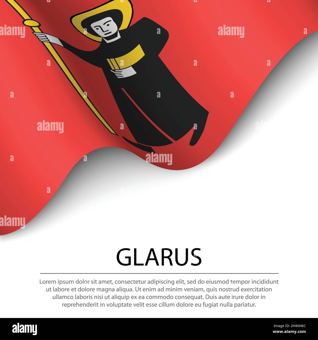 Waving flag of Glarus is a canton of Switzerland on white background ...