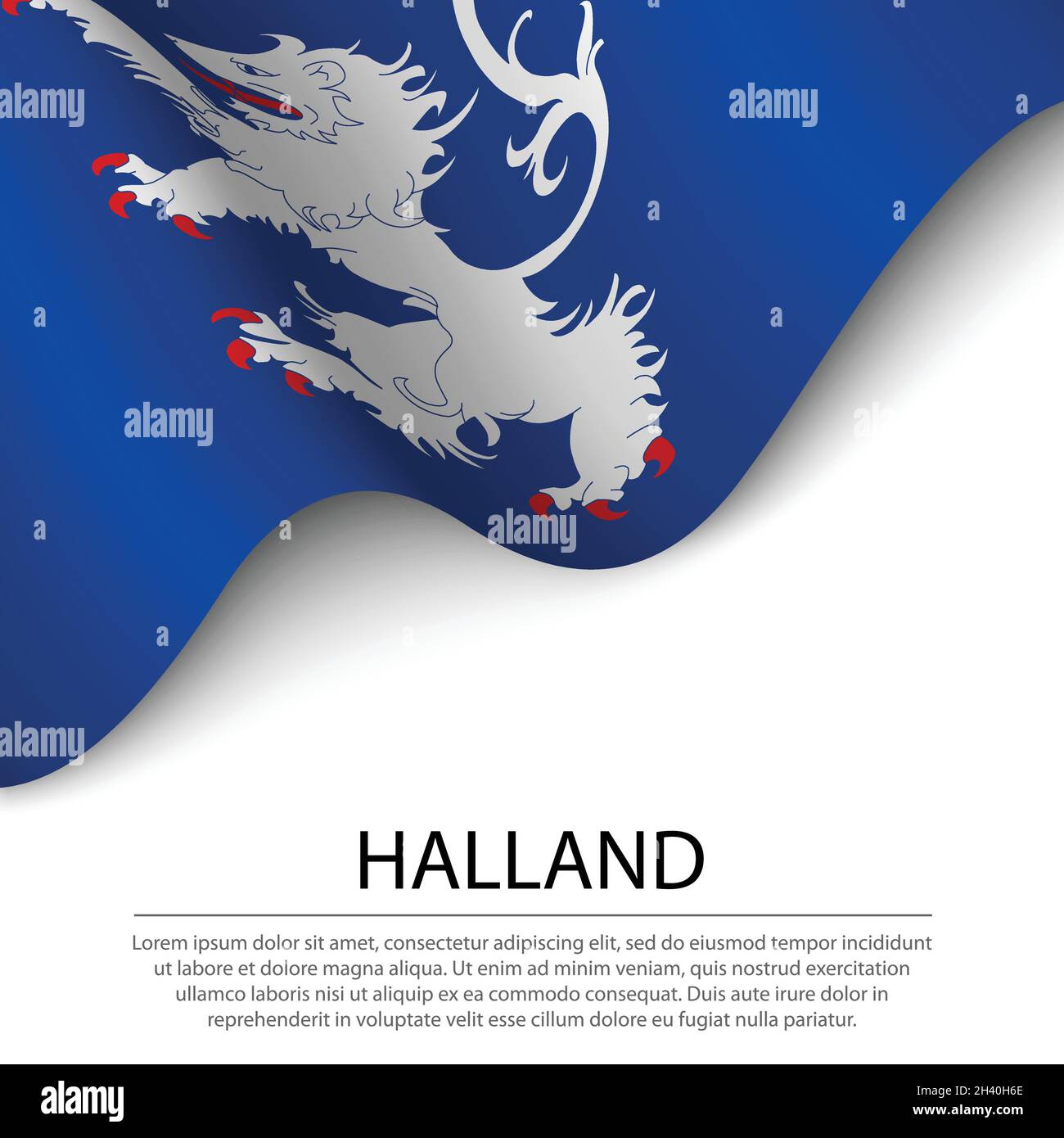 Waving flag of Halland is a province of Sweden on white background ...