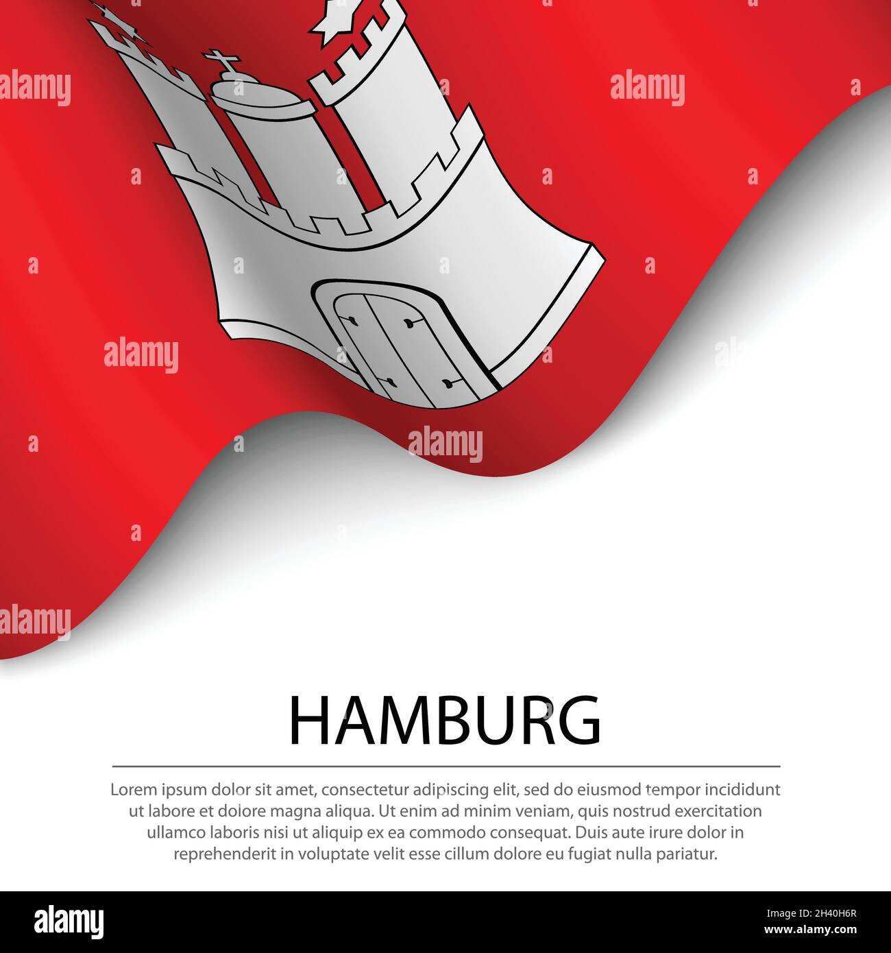 Waving flag of Hamburg is a state of Germany on white background ...