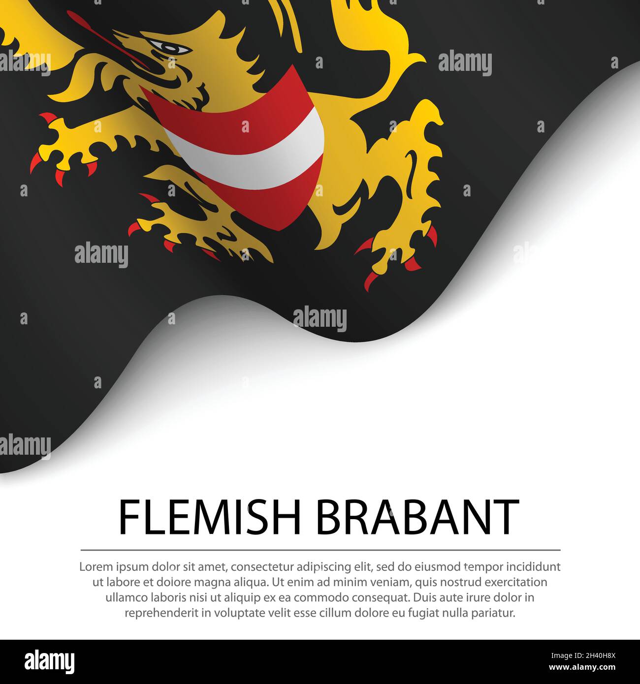 Waving flag of Flemish Brabant is a province of Belgium on white ...