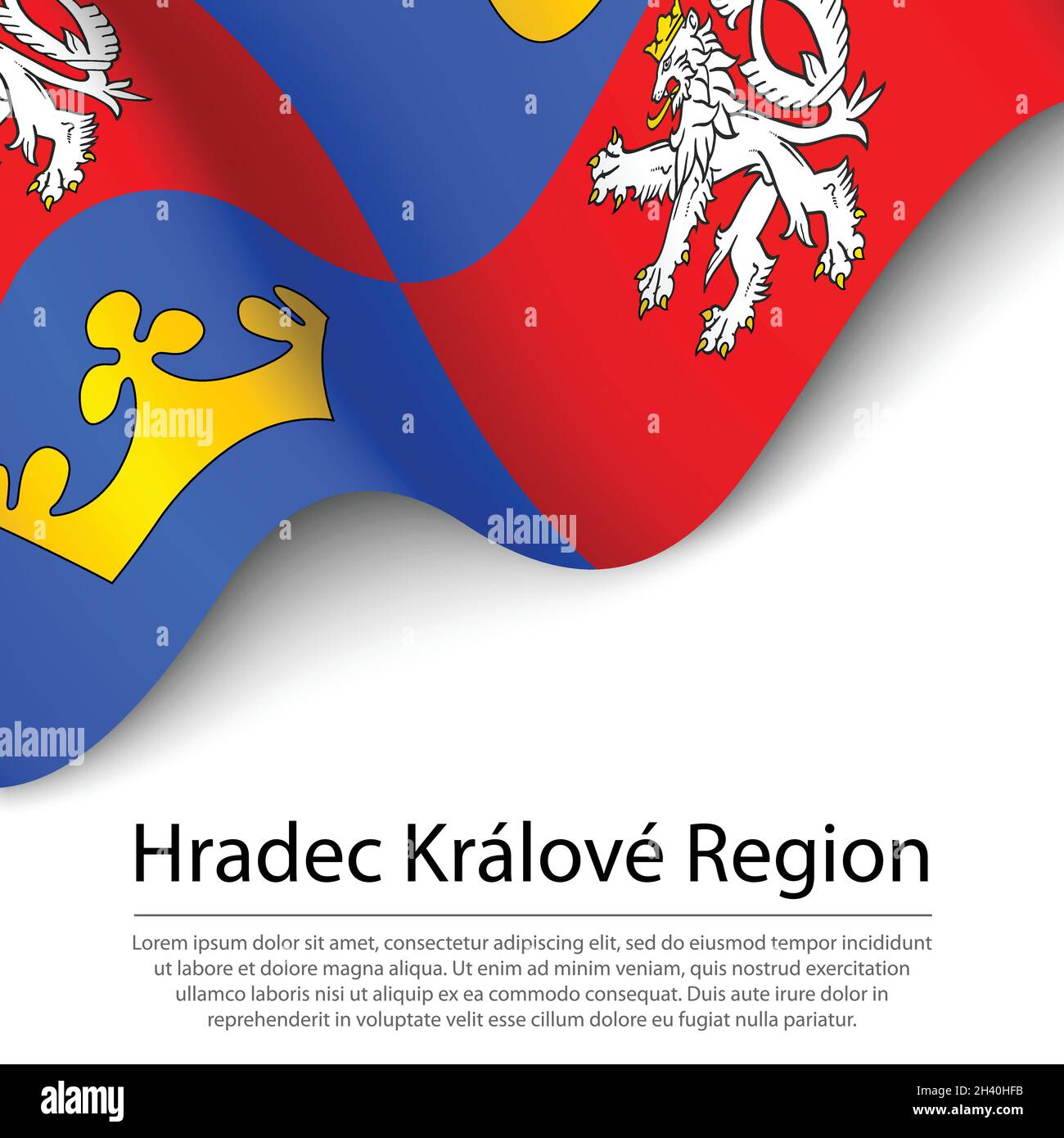 Waving flag of Hradec Kralove is a region of Czech Republic on white ...