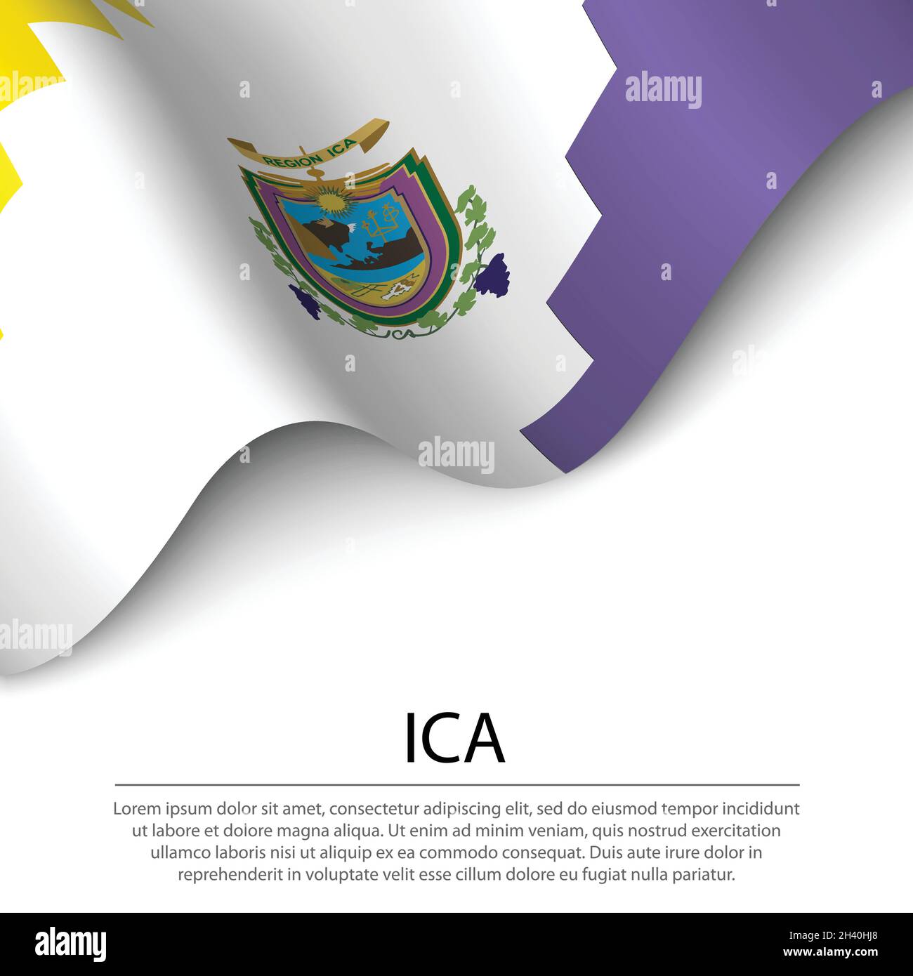 Waving flag of Ica is a region of Peru on white background. Banner or ...