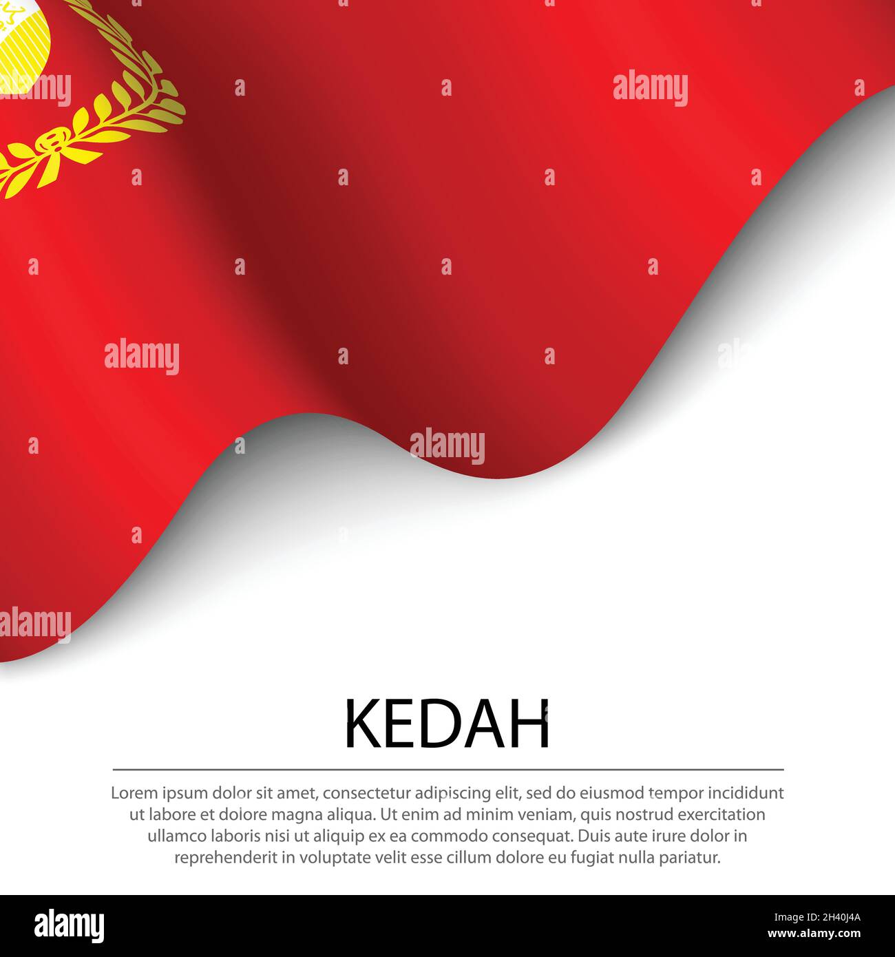 Waving flag of Kedah is a state of Malaysia on white background. Banner ...