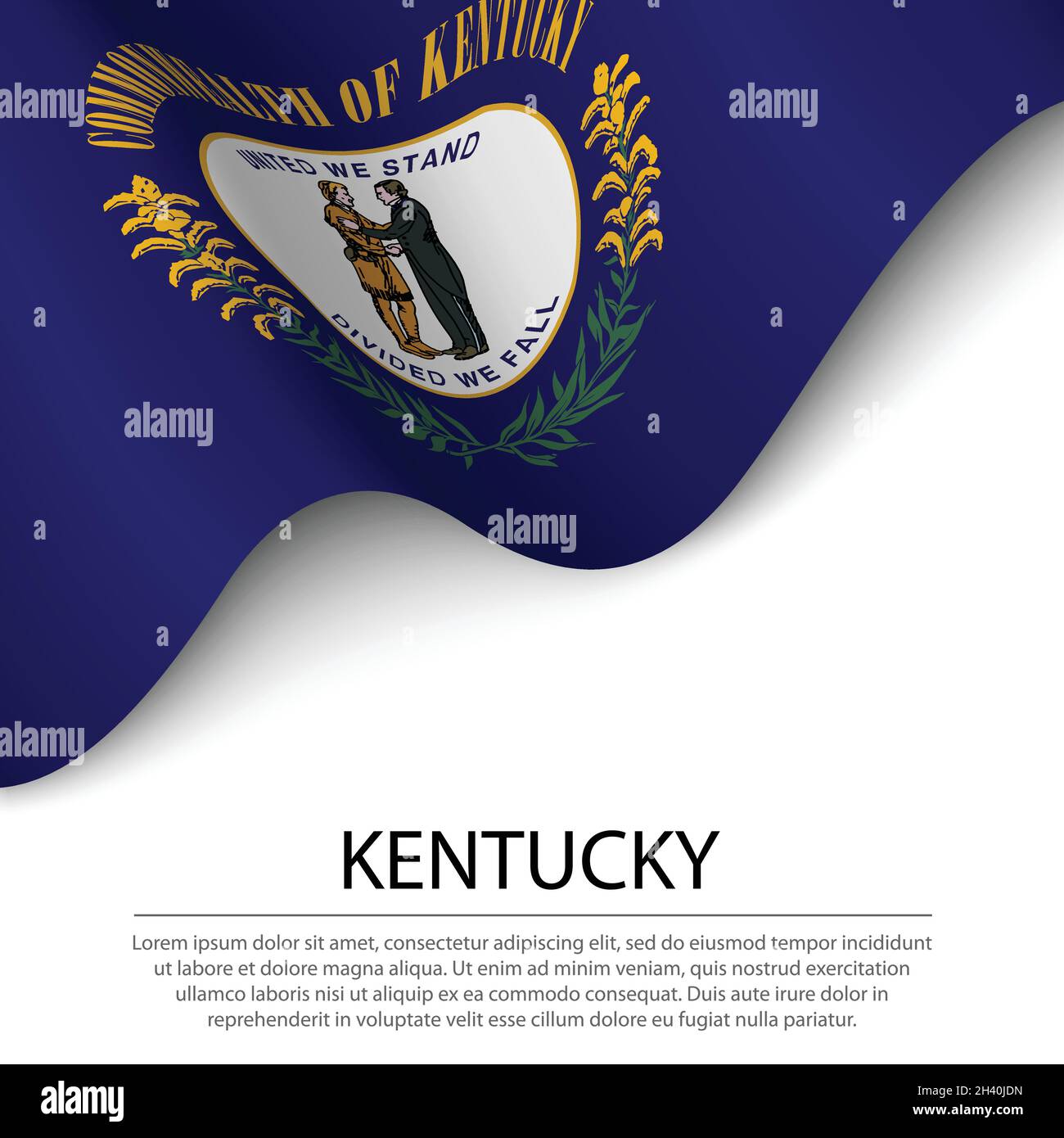 Waving flag of Kentucky is a state of USA on white background. Banner ...