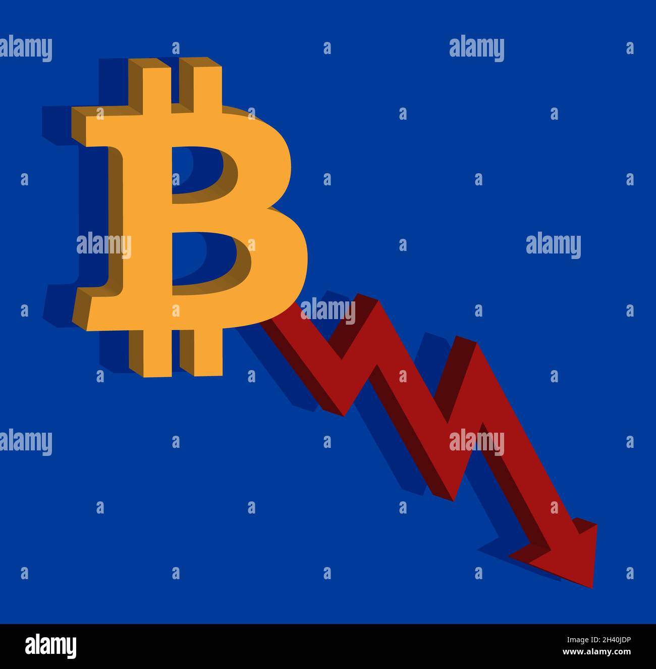 Bitcoin and chart Bearish icon decrease, background money, raster Stock Photo - Alamy