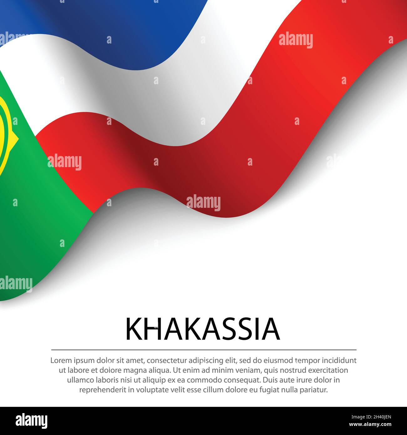 Waving flag of Khakassia is a region of Russia on white background ...