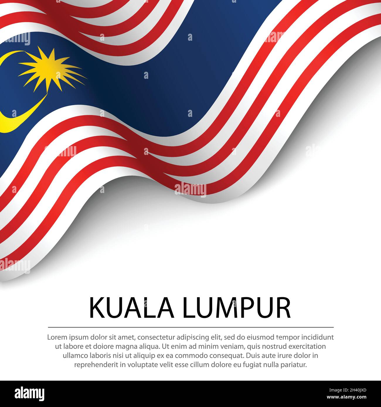 Waving flag of Kuala Lumpur is a state of Malaysia on white background ...