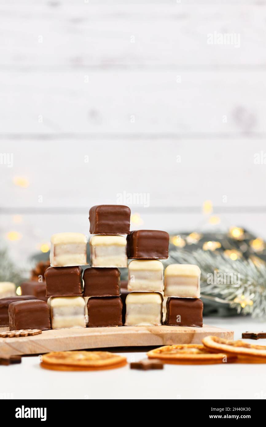 Traditional German sweets called 'Dominosteine'. Christmas candy ...