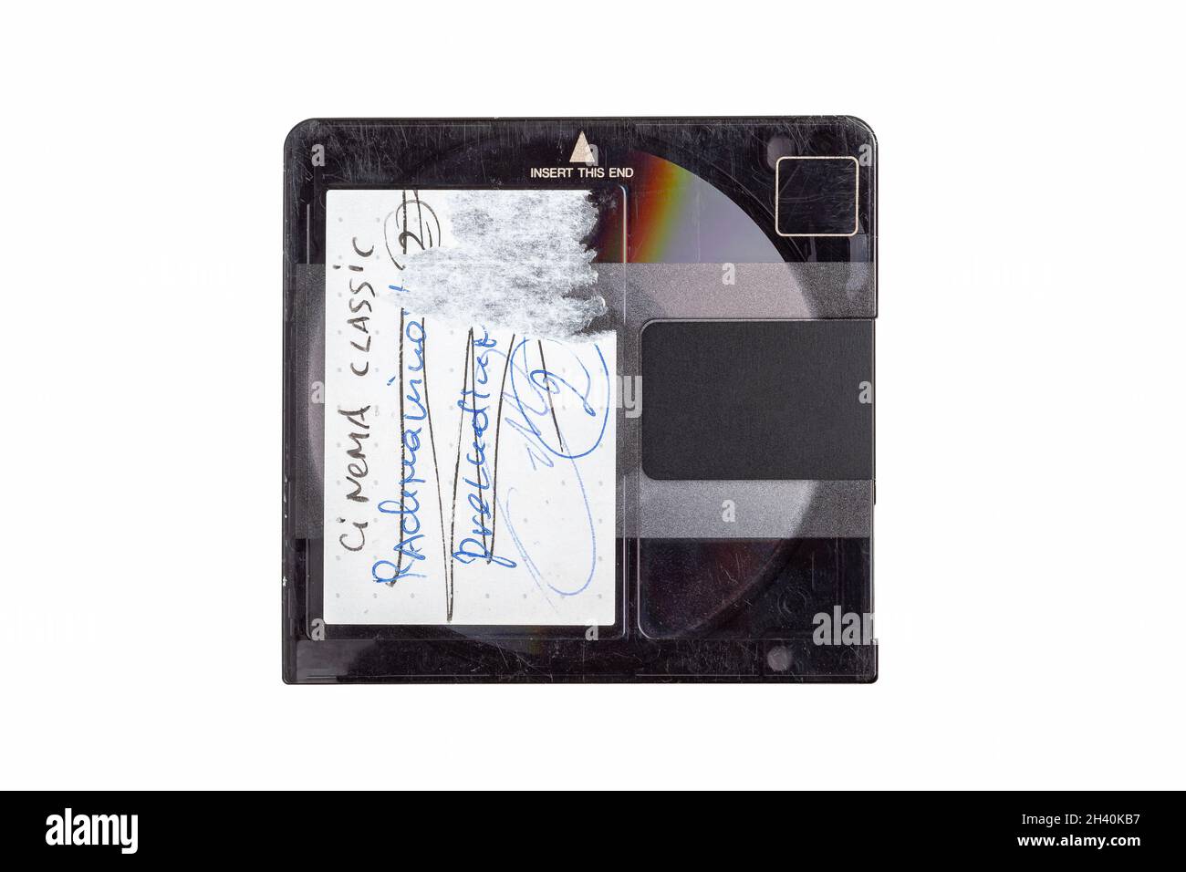 Small retro mini disc old audio data carrier top view, object isolated ...