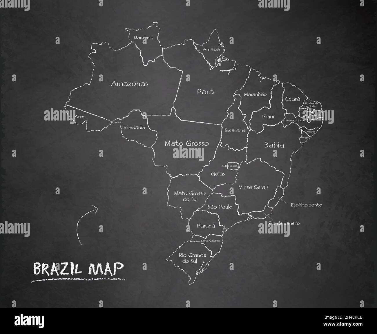Brazil map, separates states with names, design card blackboard ...