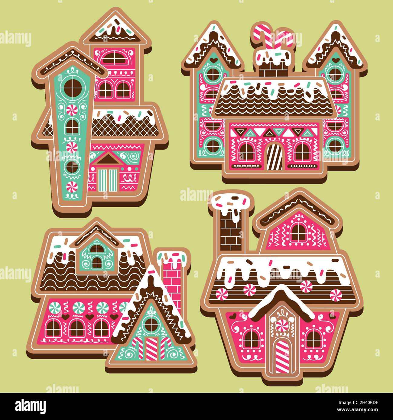 collection flat gingerbread houses vector design illustration Stock ...