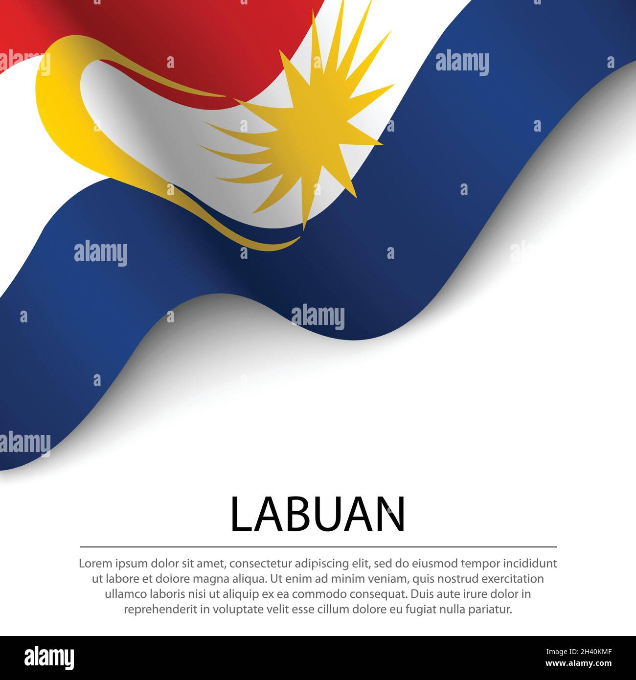 Waving flag of Labuan is a state of Malaysia on white background ...