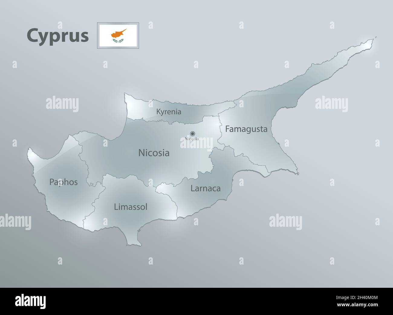 Cyprus map and flag, administrative division, separates regions and ...