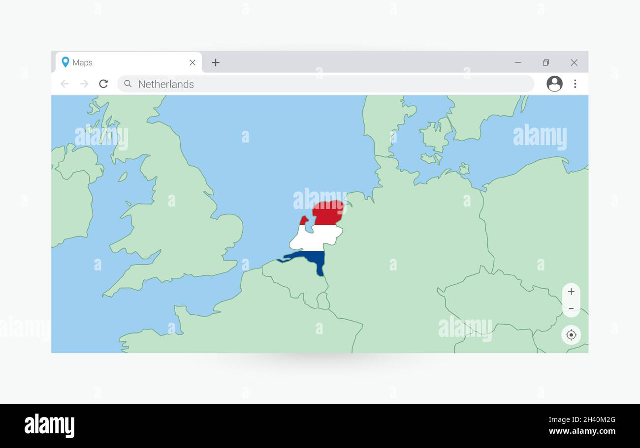 Browser window with map of Netherlands, searching Netherlands in ...