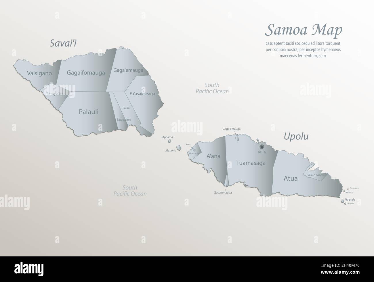 Samoa map, administrative division with names, white blue card paper 3D ...