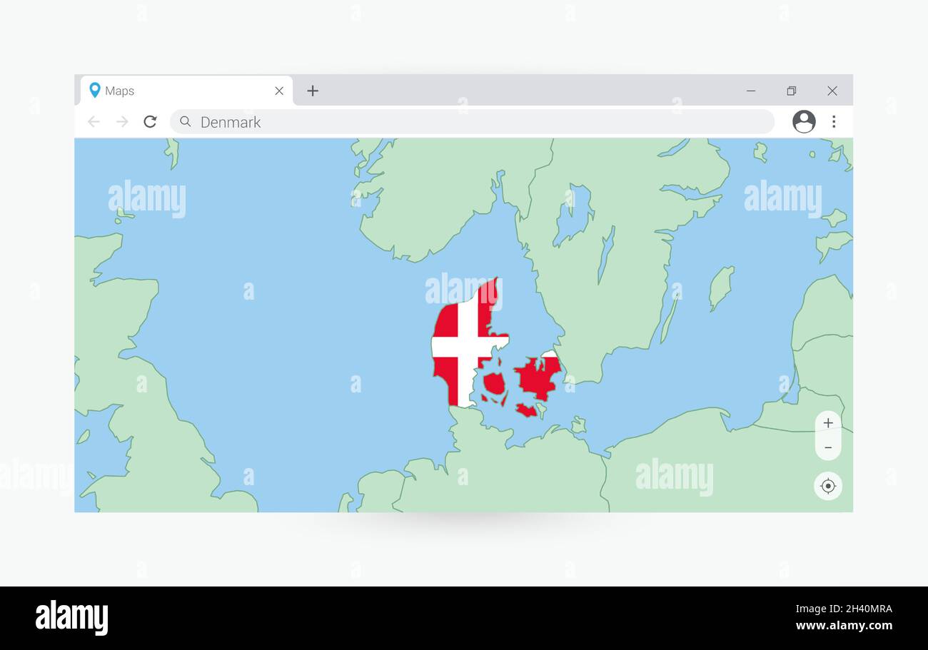 Browser window with map of Denmark, searching Denmark in internet ...