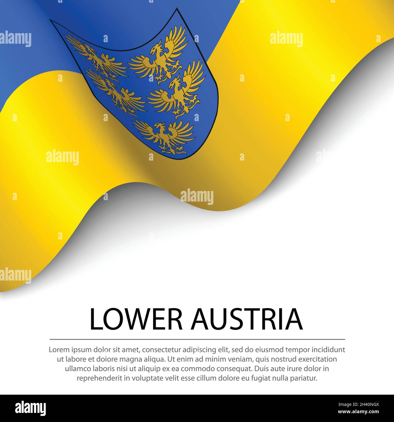 Waving flag of Lower Austria is a state of Austria on white background ...