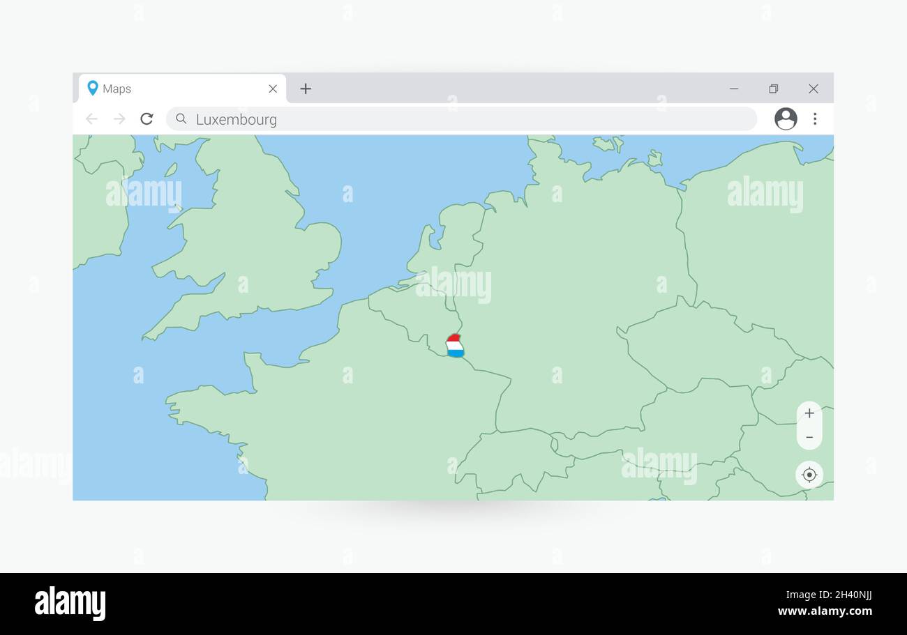 Browser window with map of Luxembourg, searching Luxembourg in internet ...