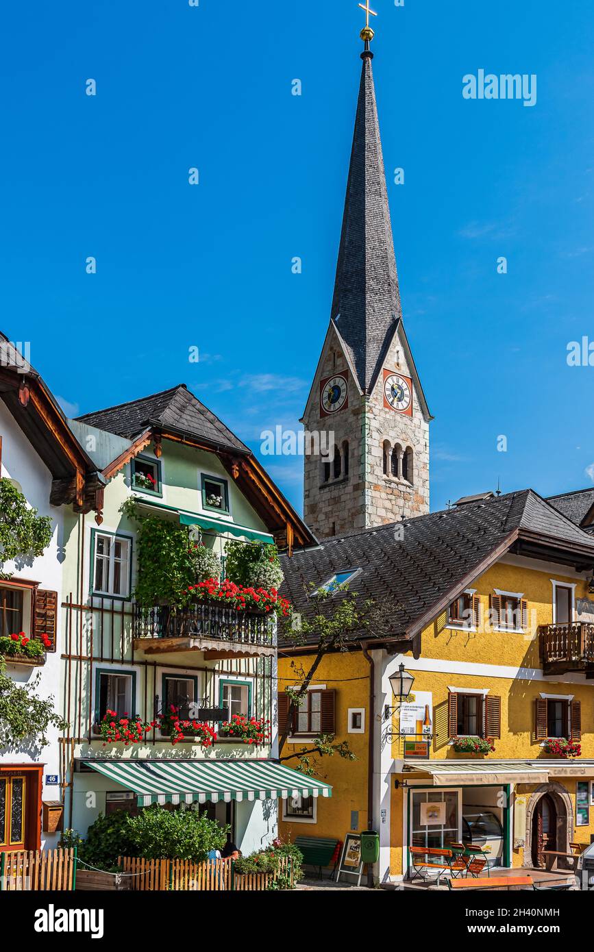 Hallstatt church steeple hi-res stock photography and images - Alamy