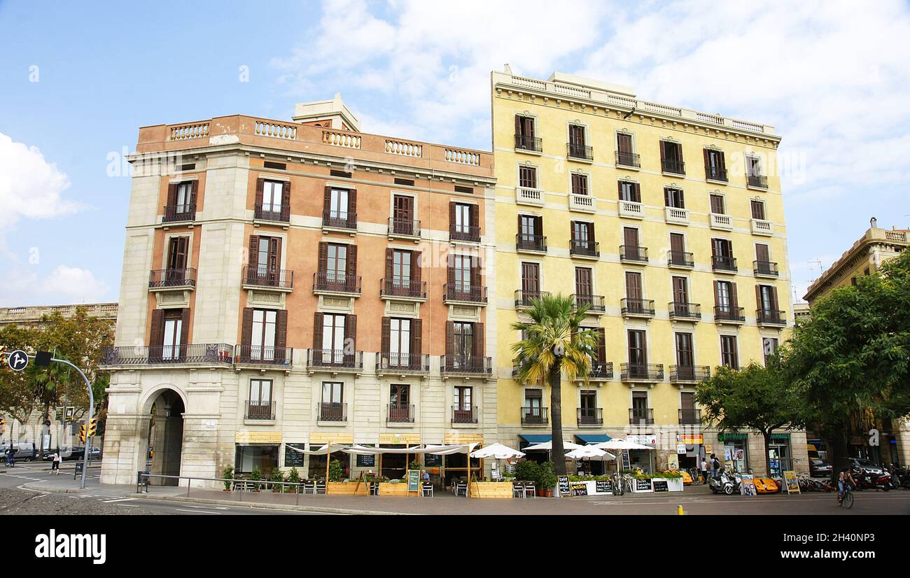 Typical Barceloneta buildings in Barcelona, Catalunya, Spain, Europe ...